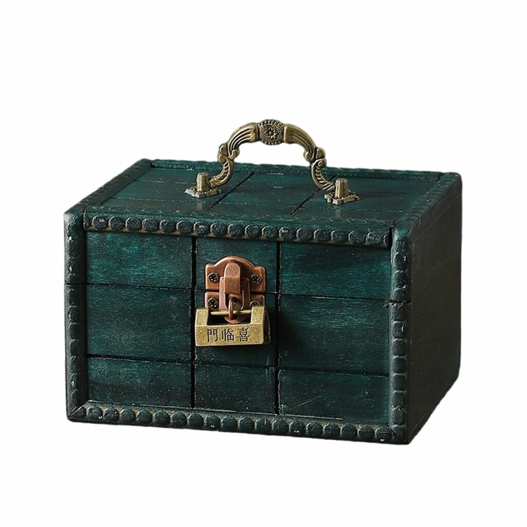 Ящик для хранения, (1шт) Ретро портативный маленький сундук с сокровищами, деревянный ящик для хранения-Изумрудный-Большой + Xilinmen