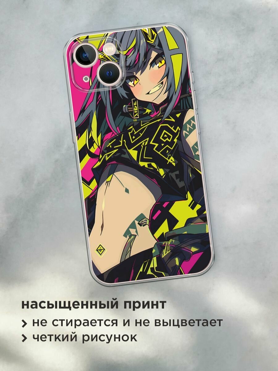 Чехол на Apple iPhone 13 / Айфон 13 с принтом "Девушка в кибер костюме" — фото 1