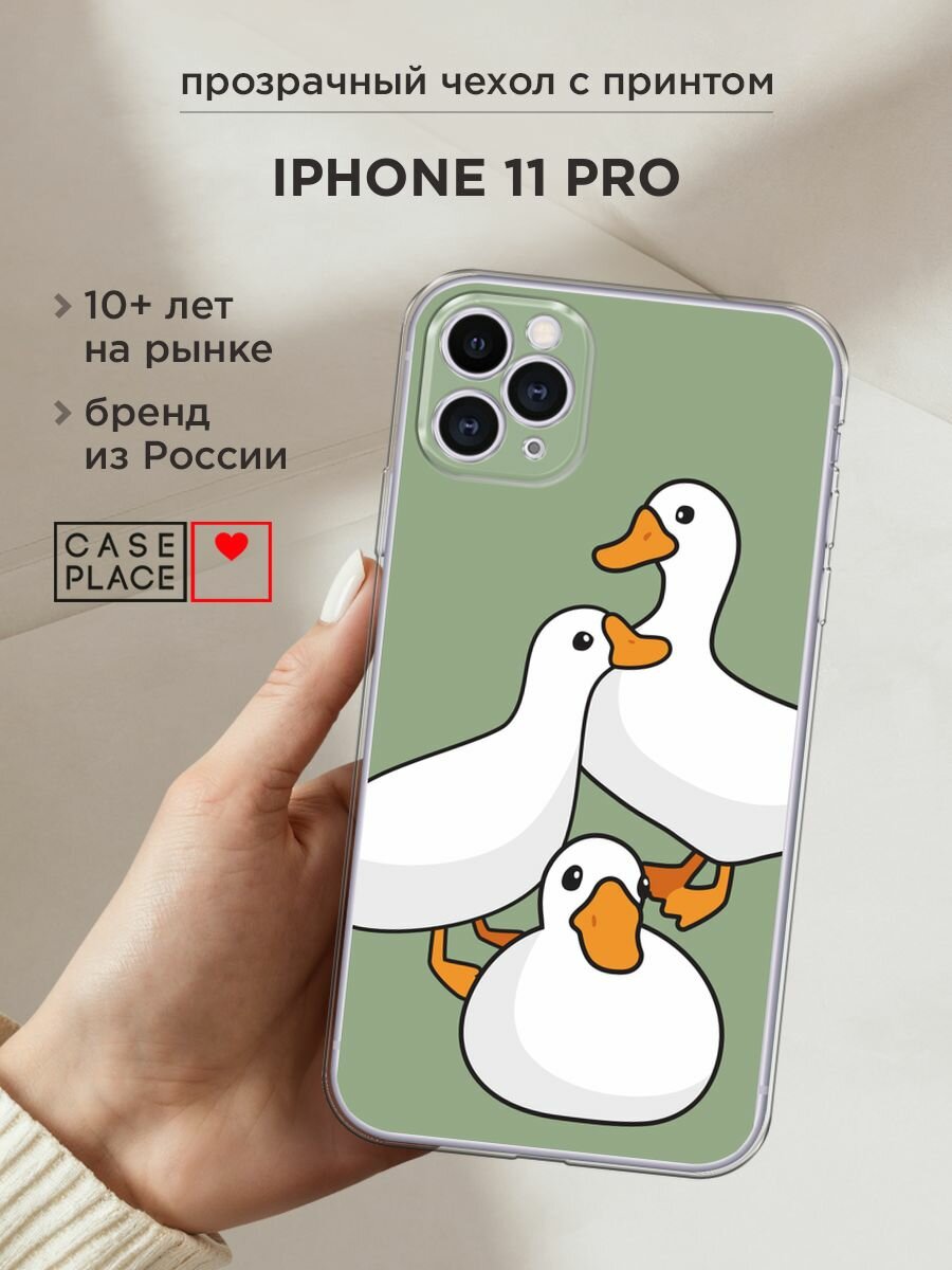Чехол на Apple iPhone 11 Pro / Айфон 11 Про с принтом "Утиное трио"