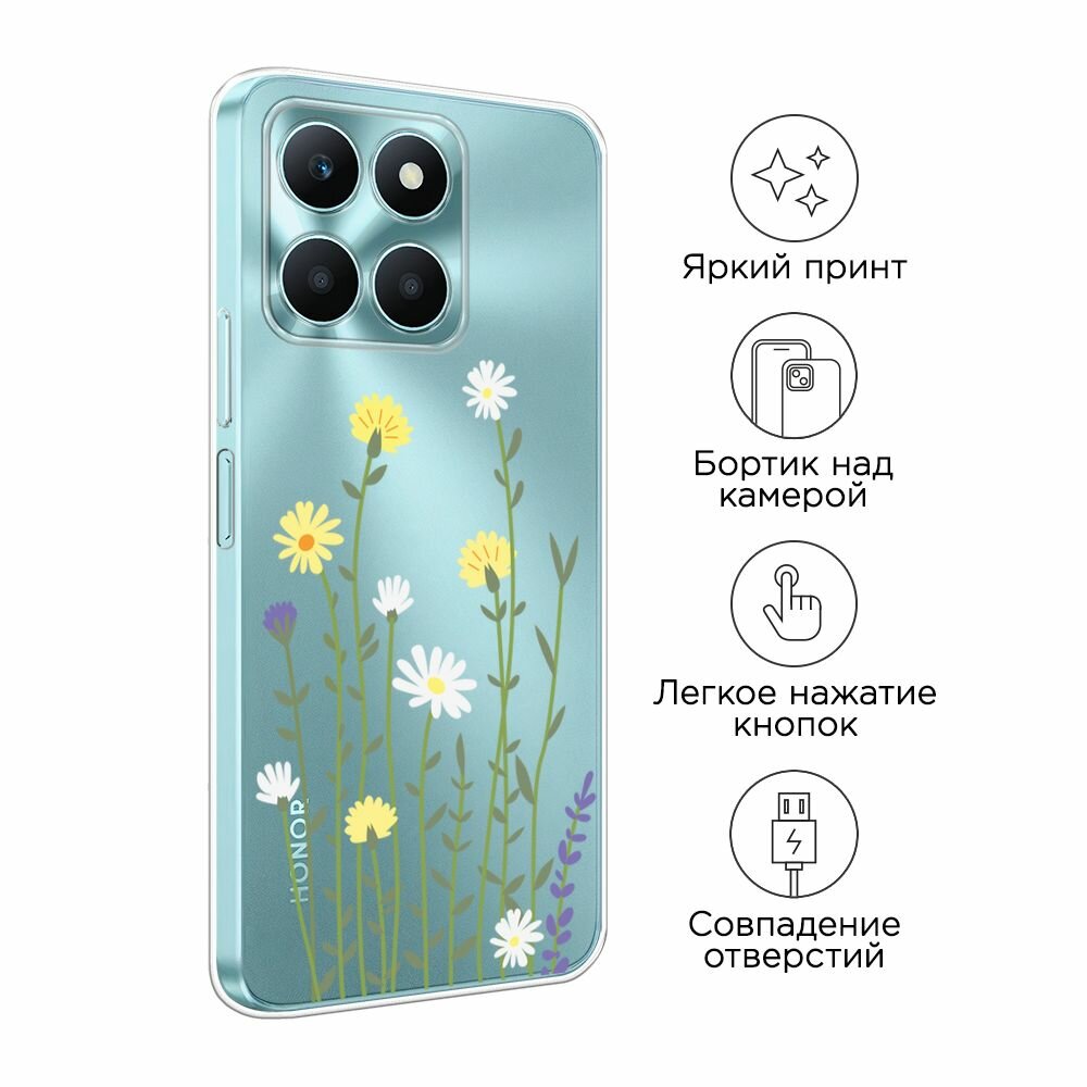 Чехол на Honor X6A / Хонор X6A с принтом "Пучок полевых цветов", прозрачный — фото 1