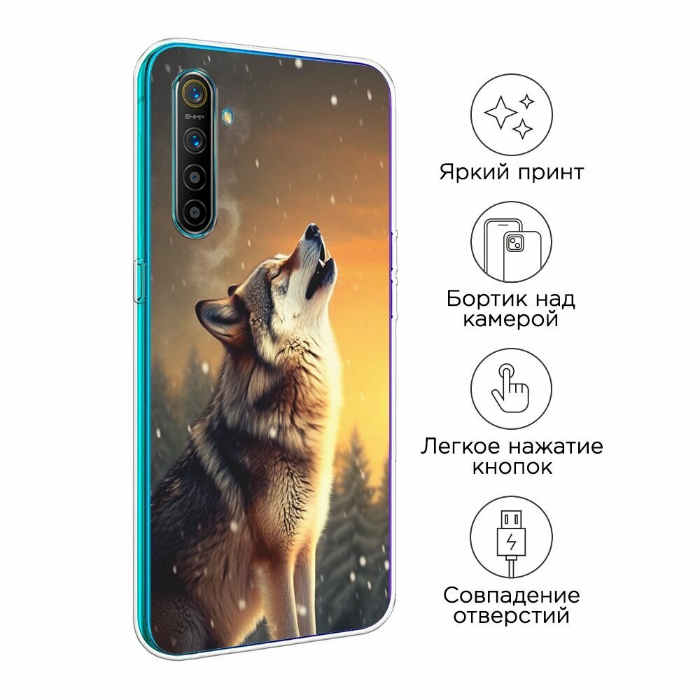 Силиконовый чехол на Realme XT / Реалми XT с принтом "Воющий волк" — фото 1