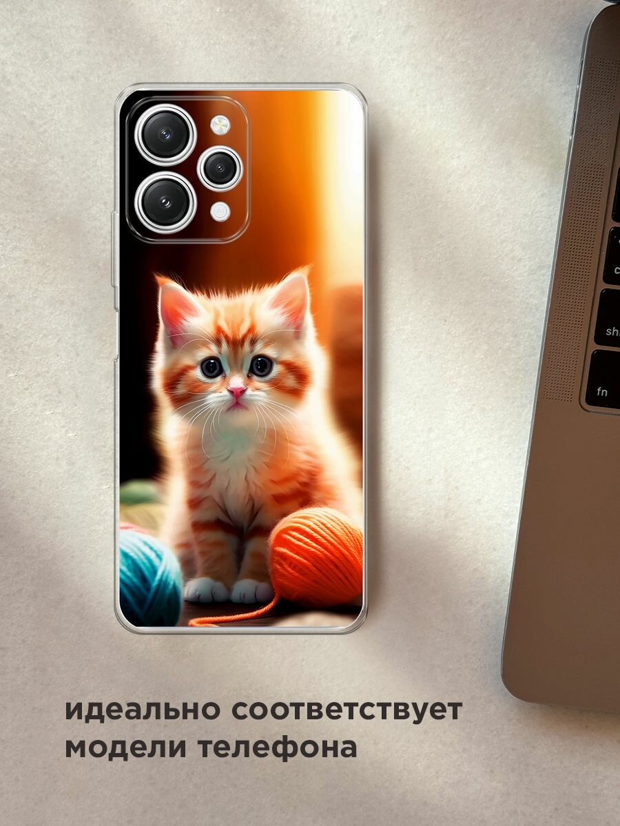 Чехол на Xiaomi Redmi 12 5G / Сяоми Редми 12 5G с принтом "Рыжий котёнок с клубком" — фото 1