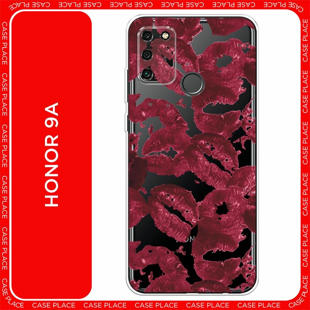 Чехол на Honor 9A / Хонор 9А с принтом "Помада паттерн 2", прозрачный