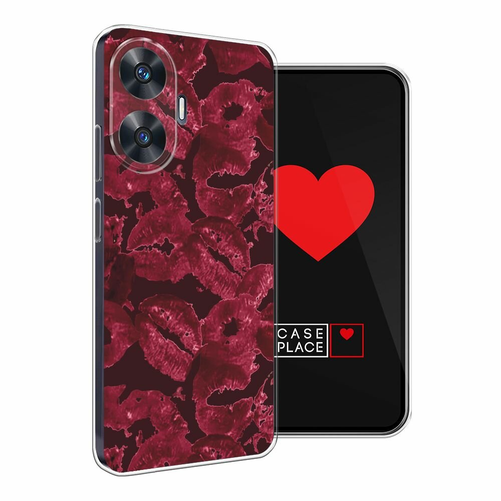 Силиконовый чехол на Realme C55 / Реалми C55 с принтом Помада паттерн 1 — фото 1