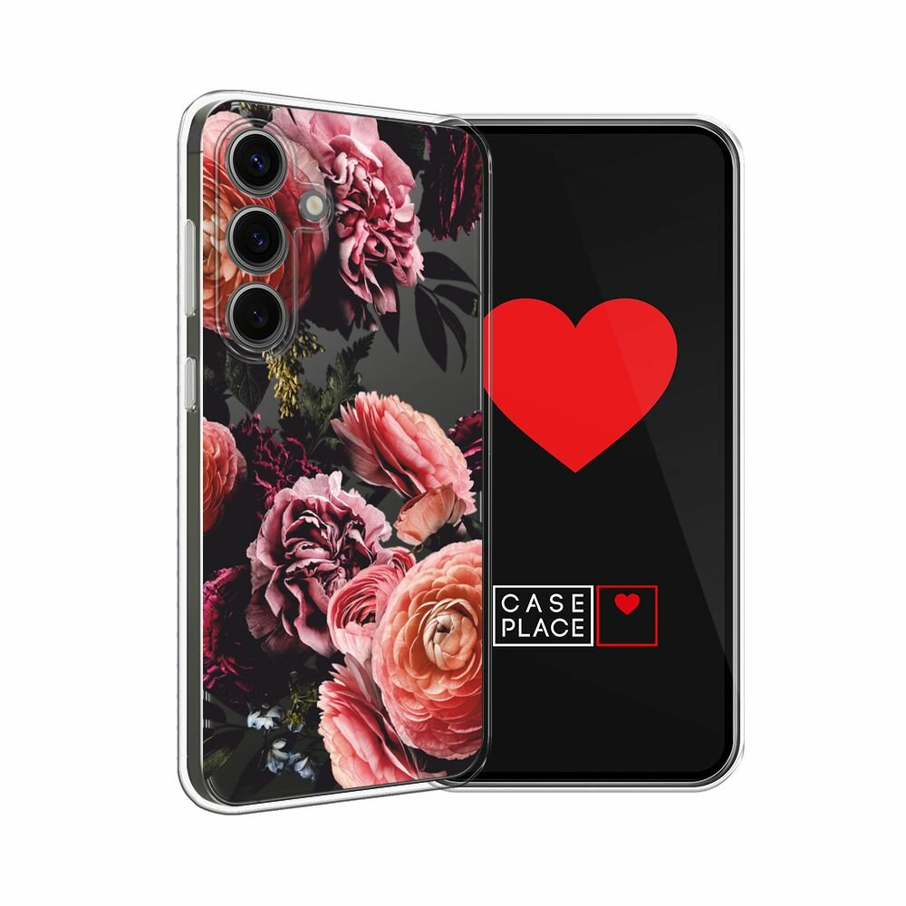 Чехол на Samsung Galaxy S25 / Самсунг S25 с принтом "Бордовые винтажные цветы", прозрачный — фото 1