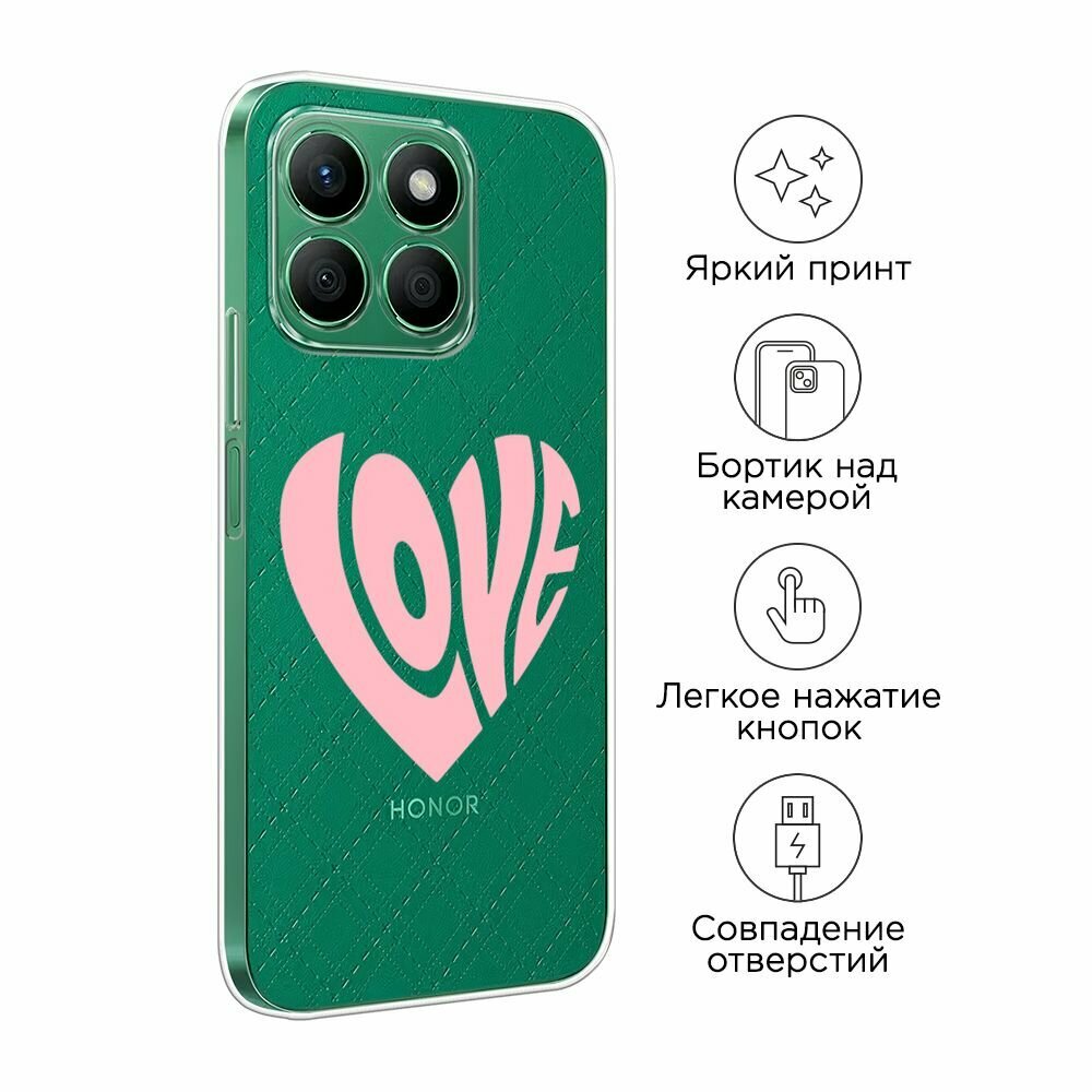 Чехол на Honor X8B / Хонор X8B с принтом "Love heart 3 - 14 февраля", прозрачный — фото 1