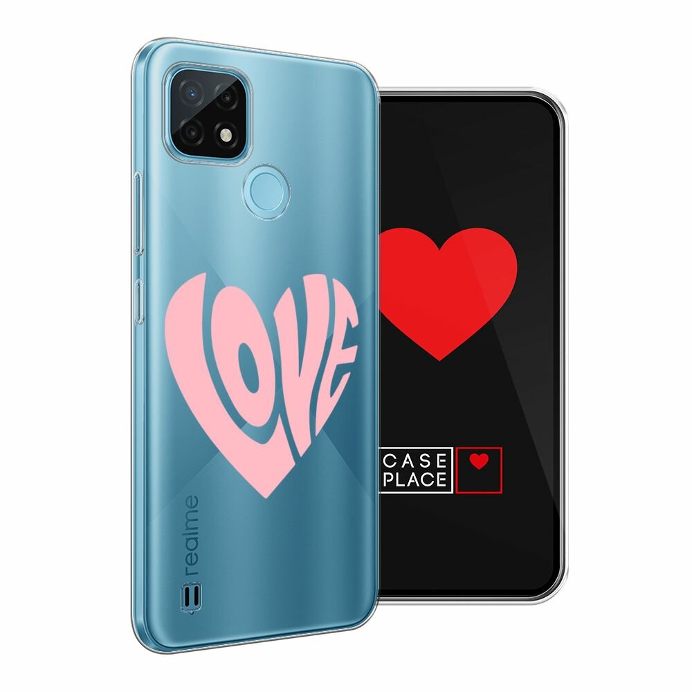Чехол на Realme C21 / Реалми С21 с принтом "Love heart 3 - 14 февраля", прозрачный — фото 1