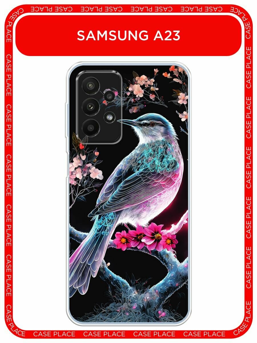 Чехол на Samsung Galaxy A23 / Самсунг Галакси А23 с принтом "Птица на цветущем дереве"