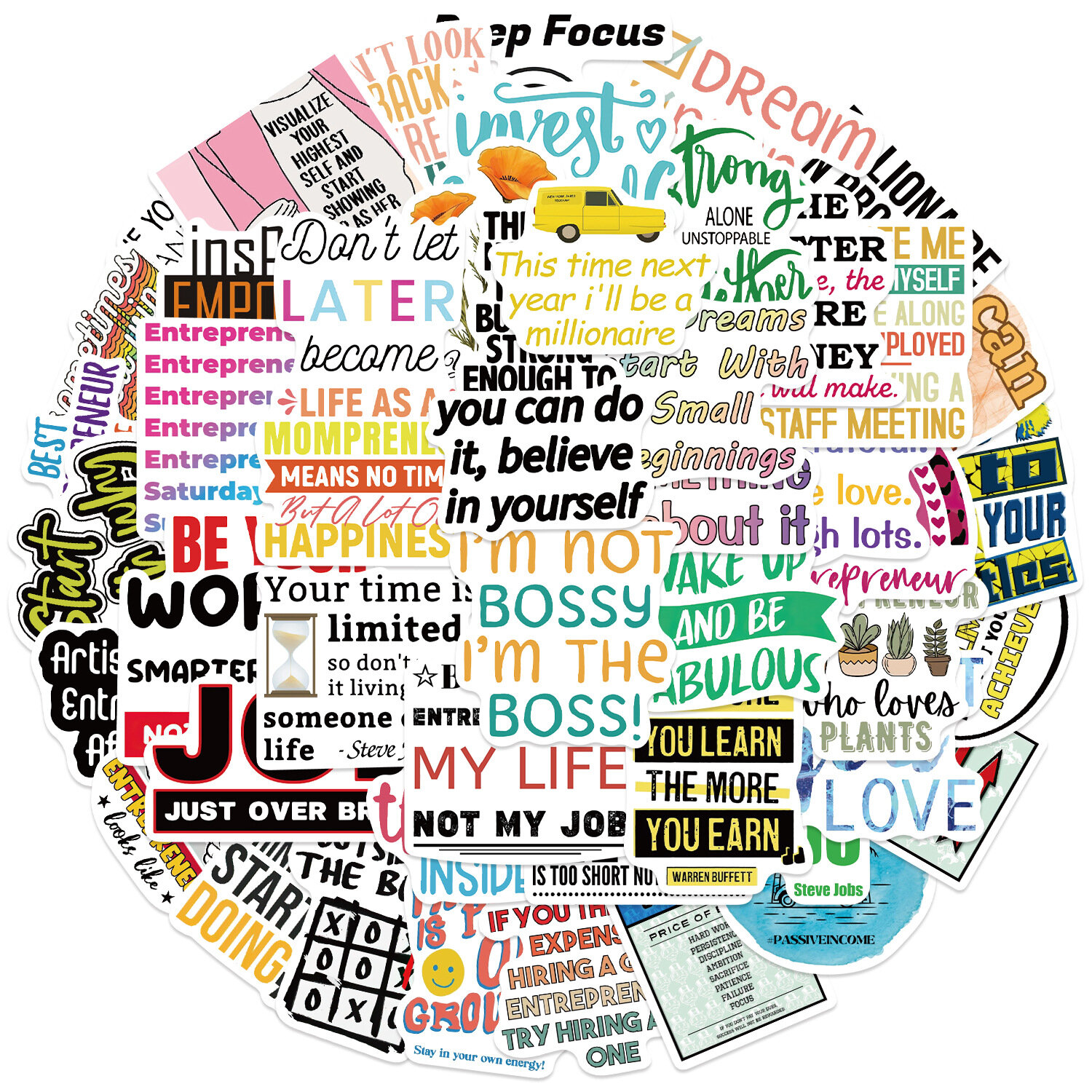 Набор из 50 наклеек с цитатами предпринимателей, мотивирующие деловые наклейки, водонепроницаемые виниловые наклейки для ноутбука, блокнота, чехла для телефона, альбома для записей, чемодана, ежедневника, офисного стола, бизнес-планировщика