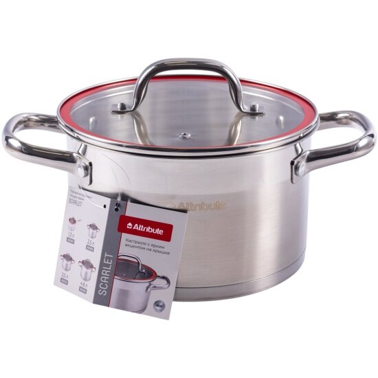 Кастрюля Attribute SCARLET 3.5 л, 19.7 см, с крышкой, нерж. сталь (ASC003)