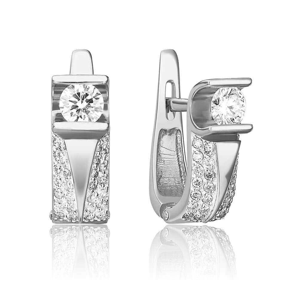 Серьги PLATINA, белое золото, 585 проба, родирование, фианит