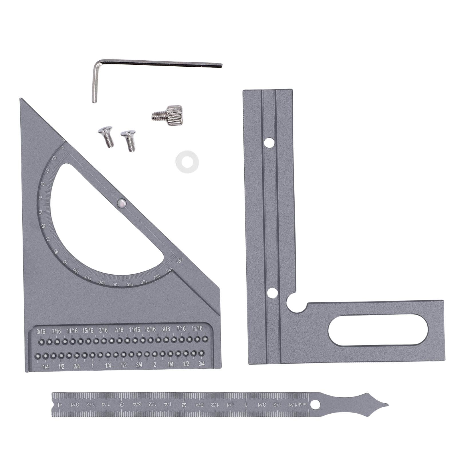 3D-угловая линейка для деревообработки, полукруглая треугольная линейка, многоугольный измерительный угольник, транспортир, регулируемый от 0 до 180 градусов, серебристо-серый.