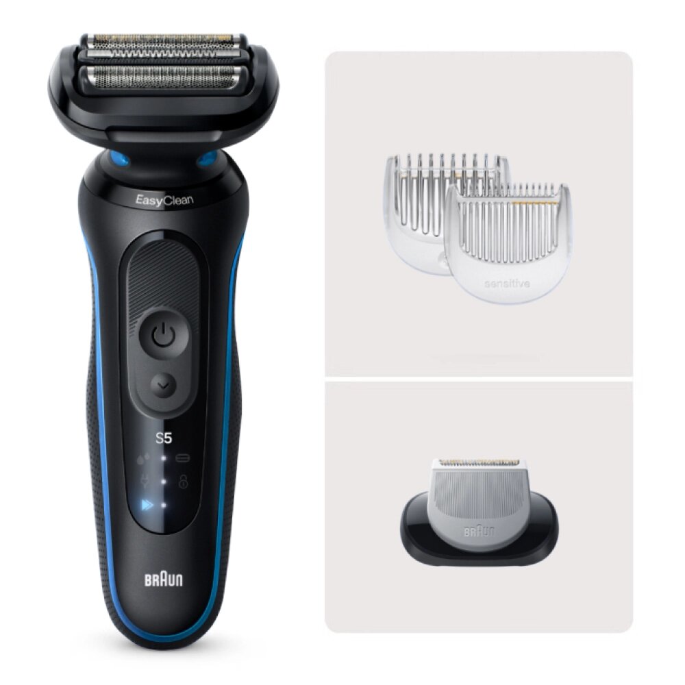 Электробритва шейвер мужская Braun Серия 5 52-B1600s с 3 насадками, синяя