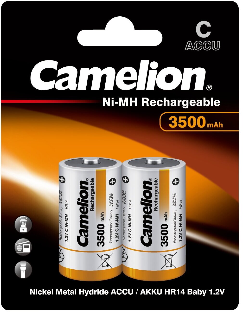 Аккумулятор Camelion C- 3500mAh Ni-Mh BL-2 NH-C3500BP2, 1.2В