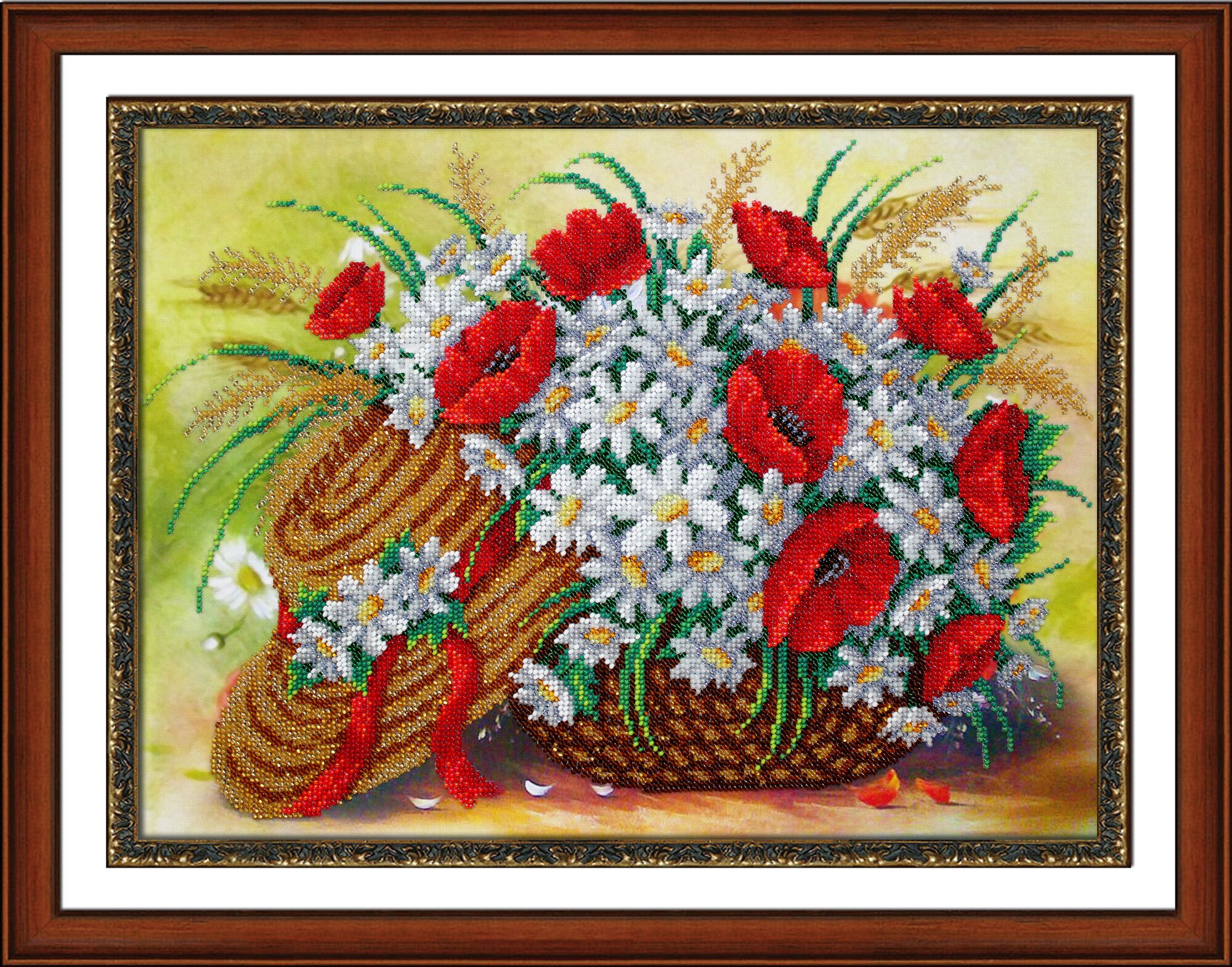 Набор для вышивания бисером "паутинка" Б-1281 Шляпка, ромашки и маки