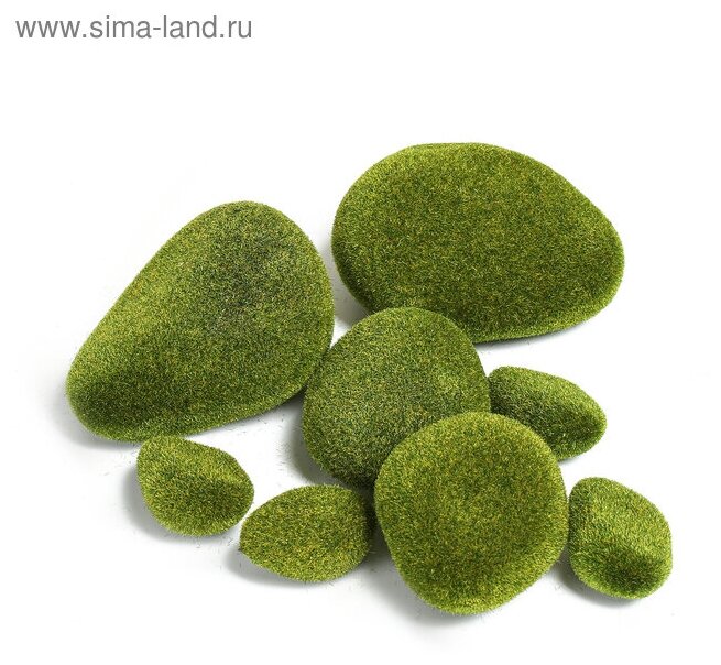 Мох искусственный, для декора, Камни, набор 8 шт, тёмно-зелёный, Greengo