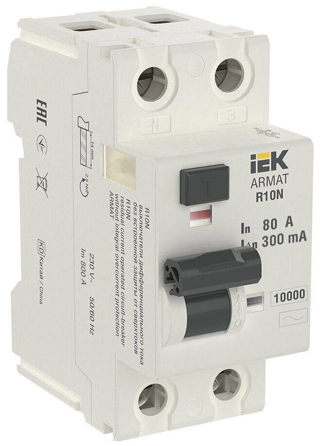 ARMAT Выключатель дифференциального тока R10N (УЗО) 2п 80А 300мА тип AC , IEK AR-R10N-2-080C300 (1 шт.)