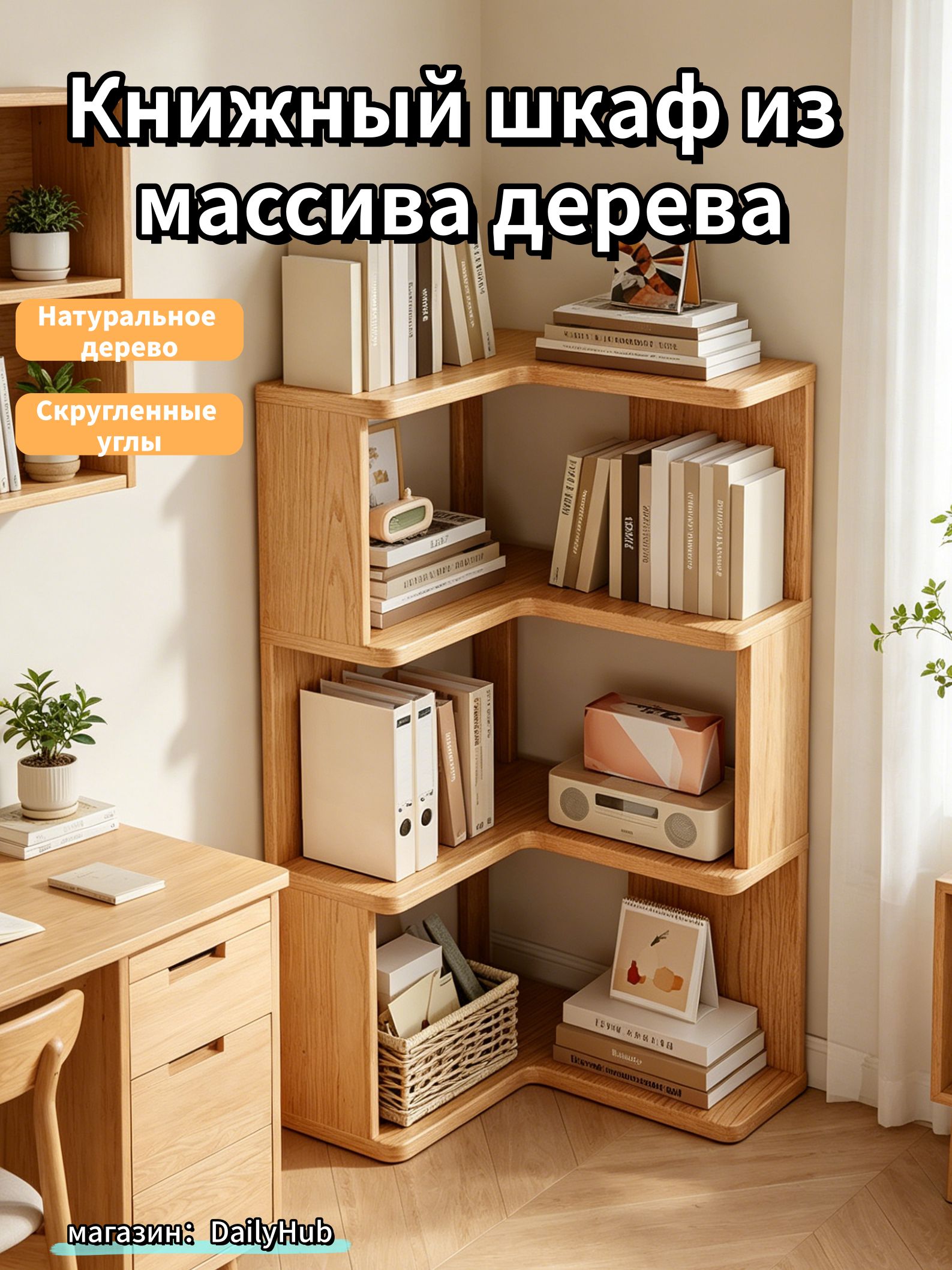 Этажерка, Цельный спил дерева, 60х60х98 см