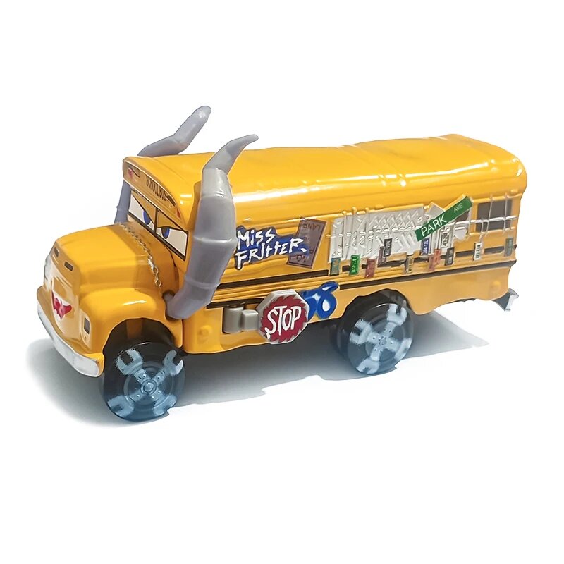 Коллекционная модель школьного автобуса Pixar Cars с фигуркой Мисс Фриттер Желтый, Yellow