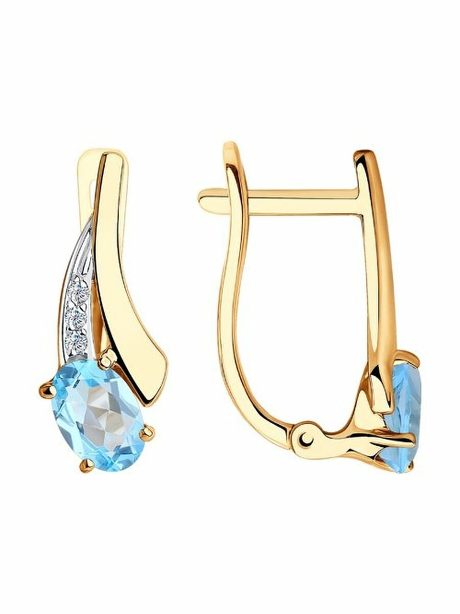 Серьги, красное золото, 375 проба, топаз, фианит