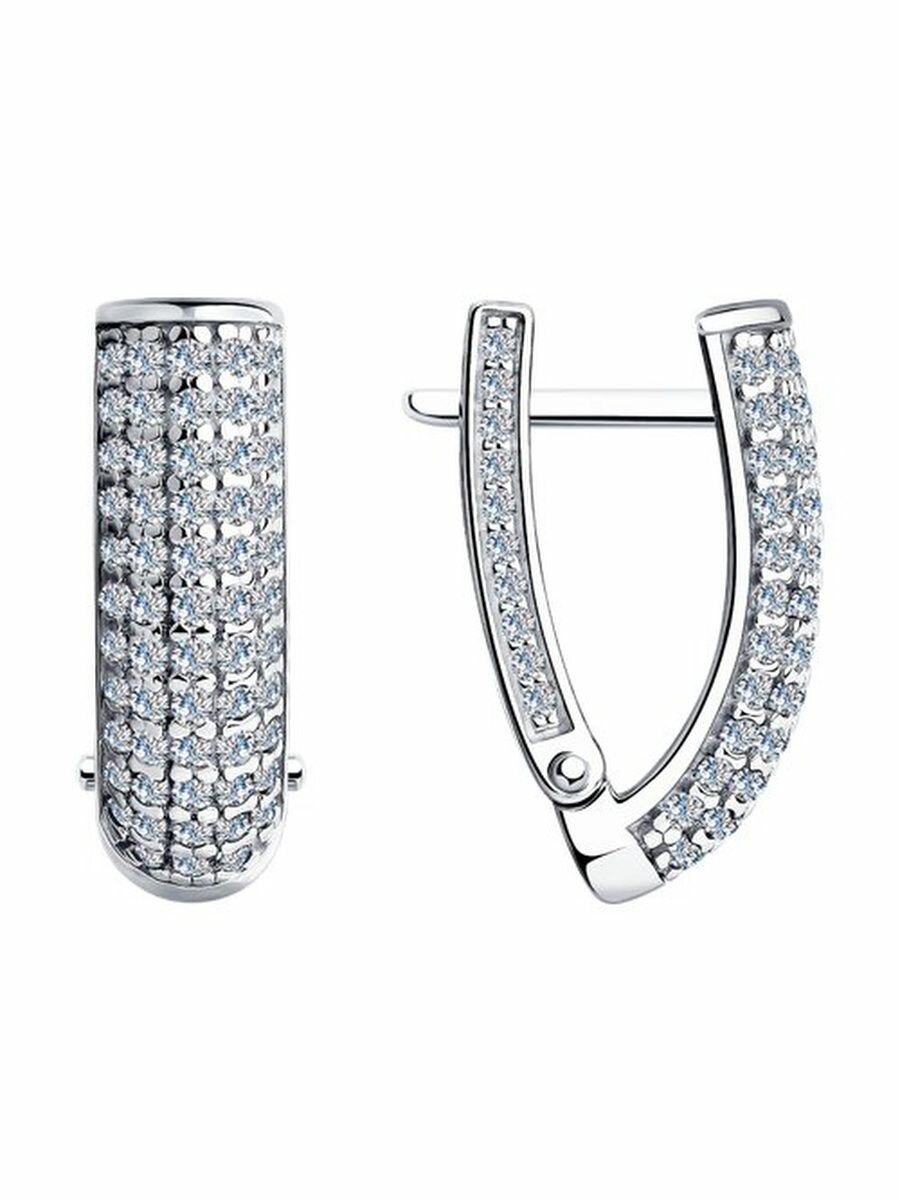 Серьги, серебро, 925 проба, родирование, фианит