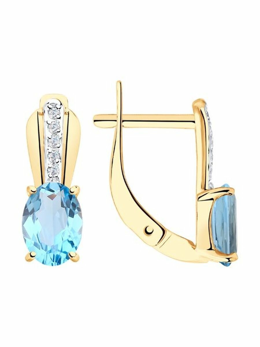 Серьги, красное золото, 375 проба, топаз, фианит