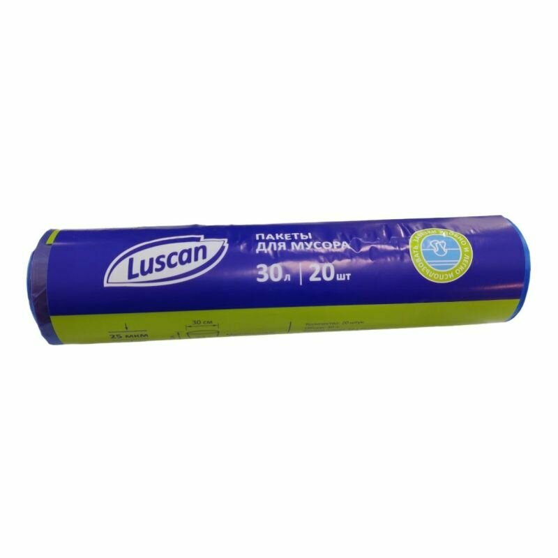 Luscan Мешки для мусора ПНД 30л 25мкм 20шт/рул синие 50x60см с завязками