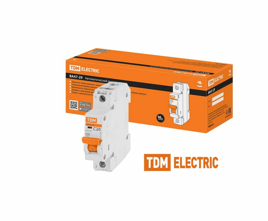 Автоматический выключатель ВА47-29 1Р 20А 4.5кА С TDM SQ0206-0075