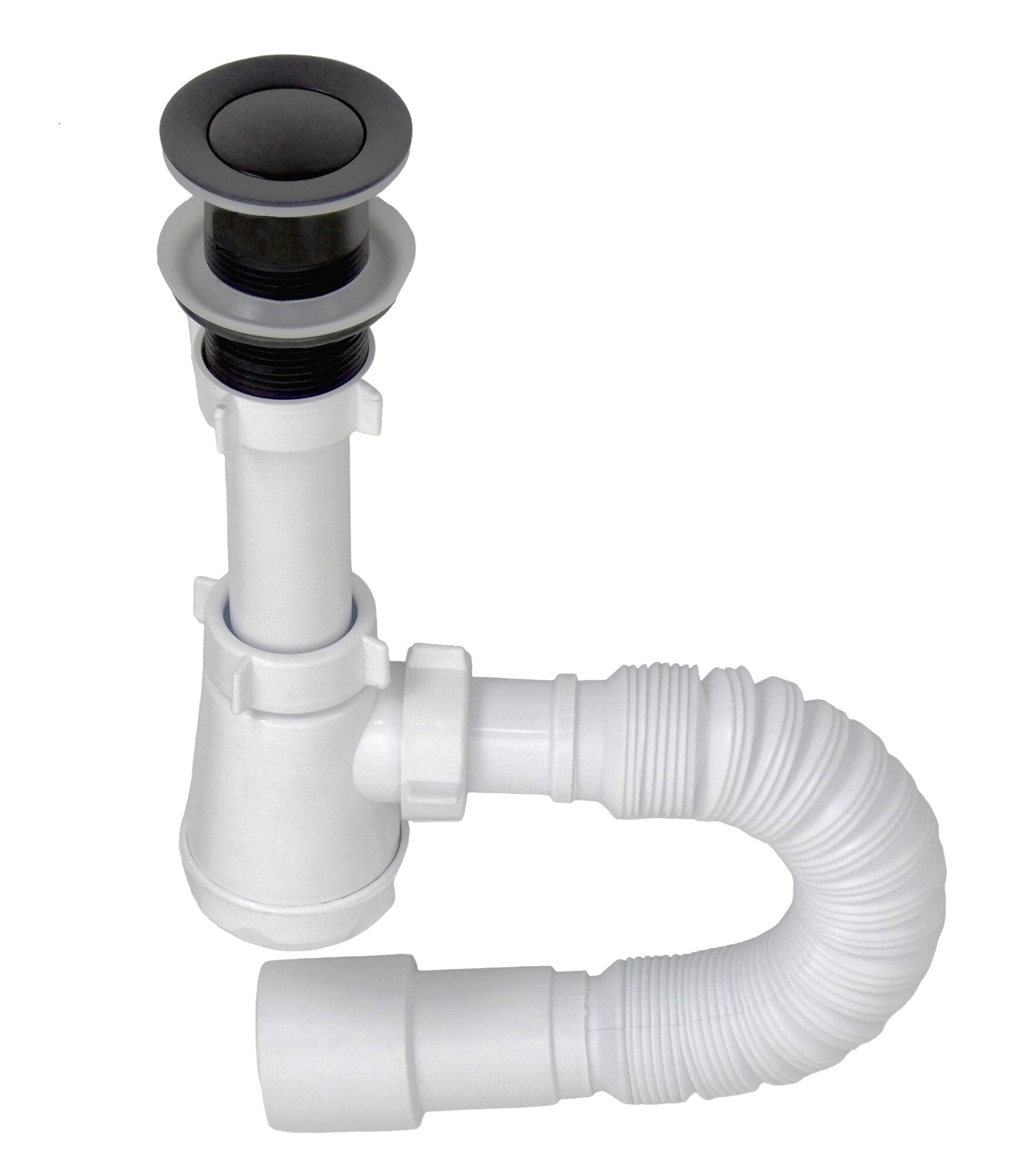 Сифон для раковины КН035 донный клапан без перелива черный матовый