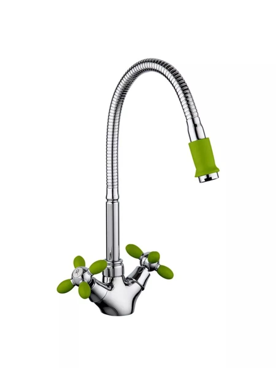 Смеситель Frud R43127-6, для кухни с гибким изливом, вентильный, зеленый