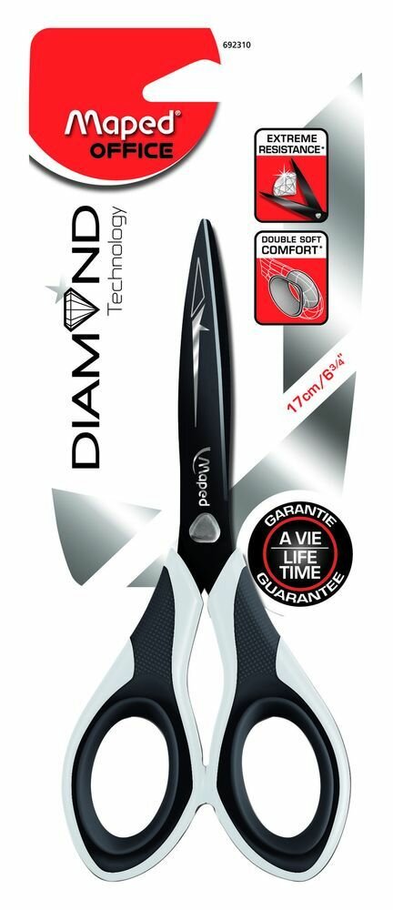 Ножницы 17 см, MAPED DIAMOND, эргономичные, сверхпрочные с алмазным покрытием, пожизненная гарантия, симметричные