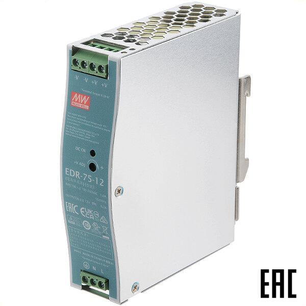 Блок питания EDR-75-12 1ф выход 12В пост. тока 6,3А стабилизированный Mean Well