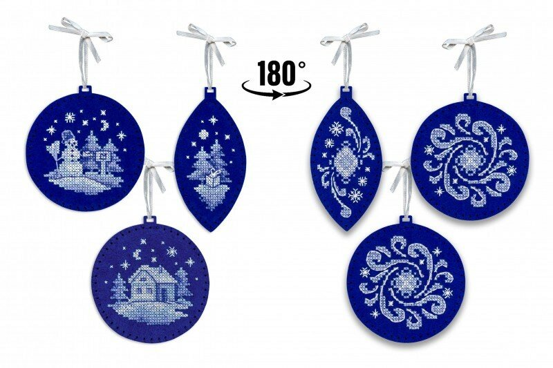 Набор для вышивания Жар-Птица #Т-1072 Новогодние игрушки №1 (3 шт.), Счетный крест, 8 х 9 см; 8 х 9 см; 5 х 11 см