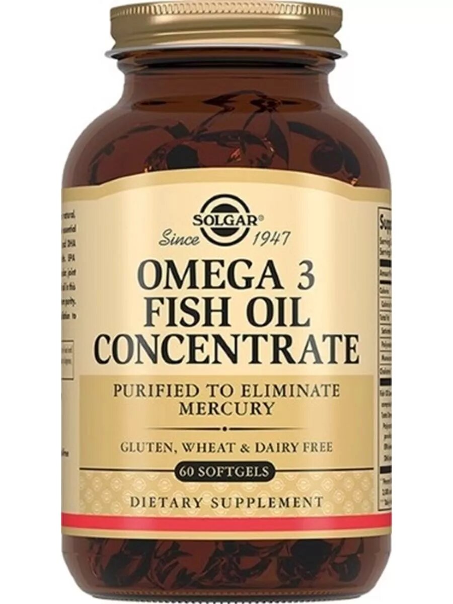 БАД Solgar "Омега-3", концентрат рыбьего жира, 1425мг, 60капс