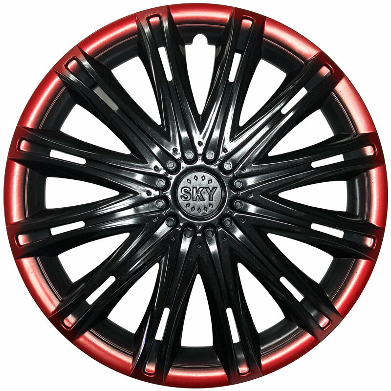 Автомобильные колпаки на диски скай RED R16", черный с красным , в комплекте 2 колпака