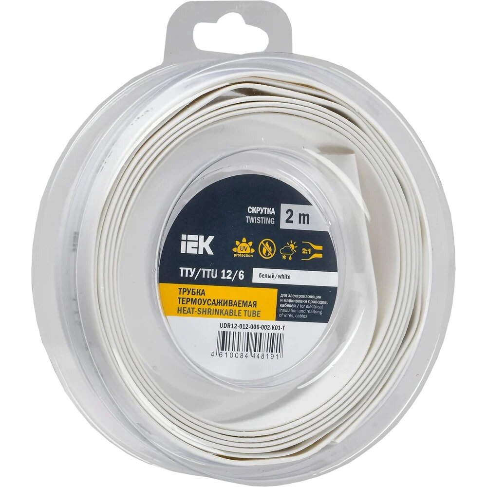 Термоусадочная трубка IEK ТТУ нг-ls 12/6 белая (2м/упак) UDR12-012-006-002-K01-T