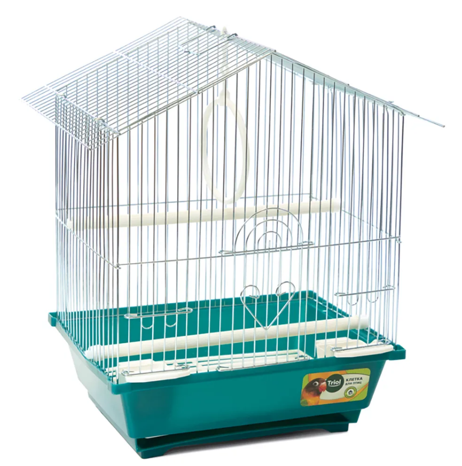 Клетка для птиц с фигурной крышей Triol 2101, размер 30 х 23 х 39 см, эмаль, цвет - зеленый