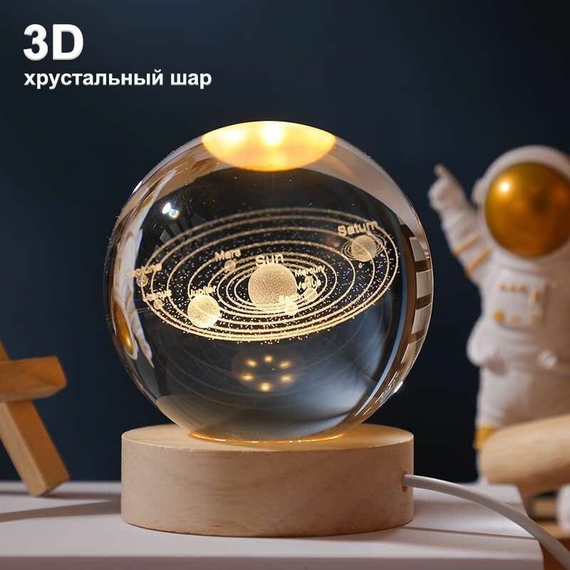 Ночник светильник шар Солнечная система Сатурна Луна 3D светодиодный
