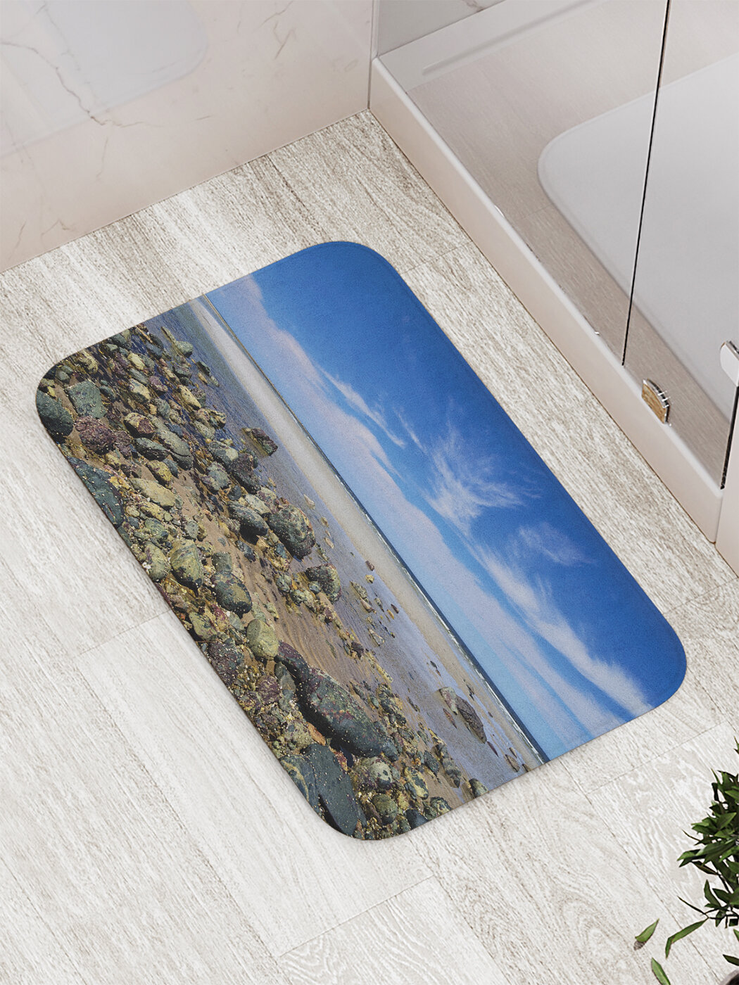 Коврик для ванной комнаты, туалета "Каменное побережье" противоскользящий, 52х77 см, JoyArty