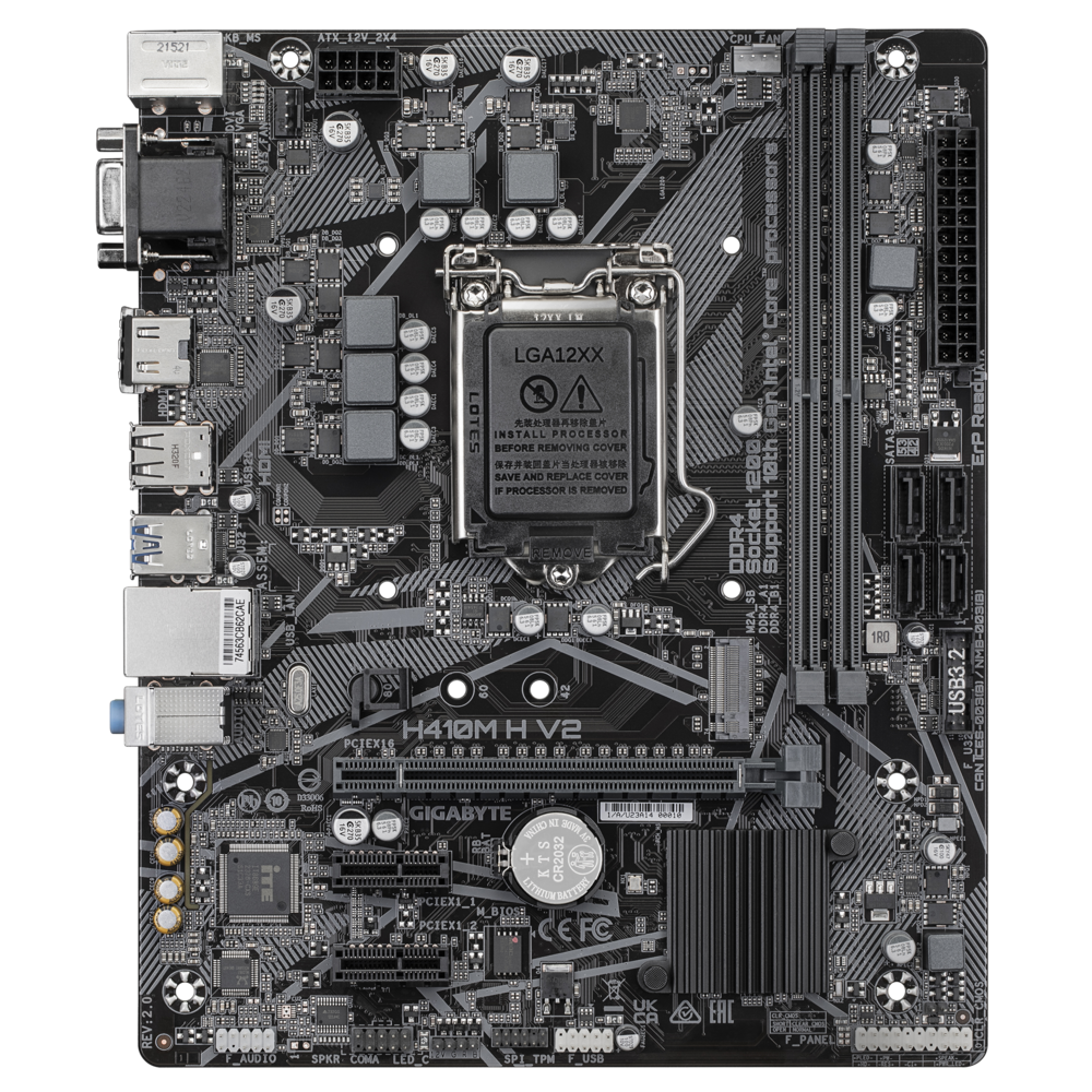 GIGABYTE Материнская плата Socket1200 GIGABYTE H410M H V2 2.1 (iQ470, 2xDDR4, M.2, SATA III, RAID, PCI-E, D-Sub, HDMI, 1Гбит LAN, USB3.2, mATX) (ret)