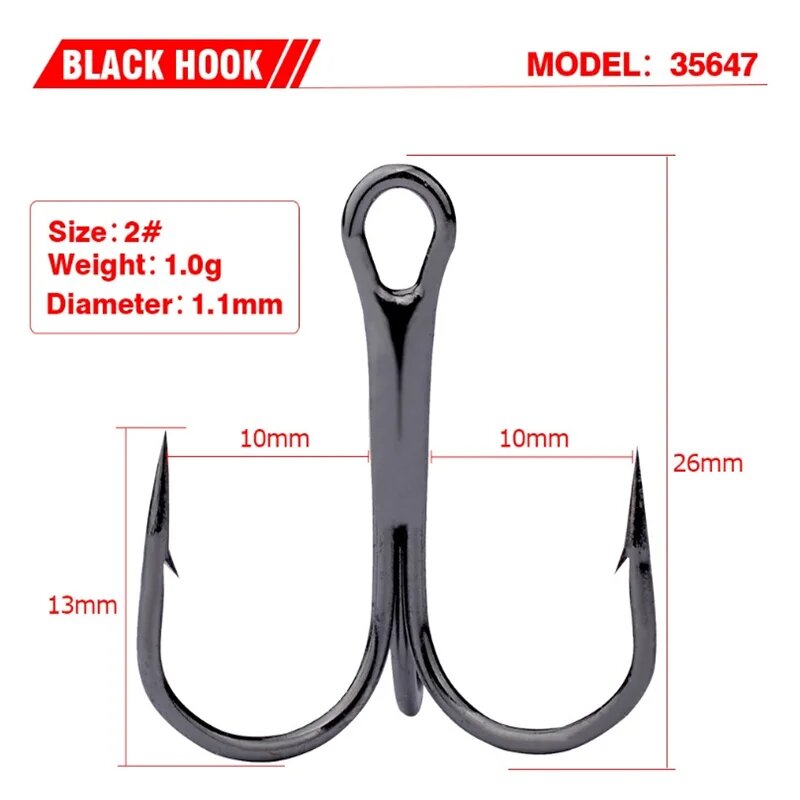 Черный рыболовный крючок Black Hook 2#, 1.0g, 1.1mm