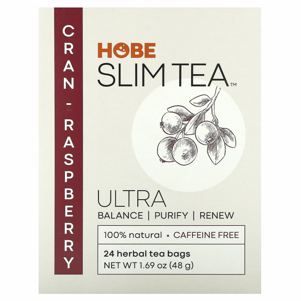 Hobe Labs, Ultra Slim чай, -малина, без кофеина 24 травяных чайных пакетиков, 1.69 унции (48 г)