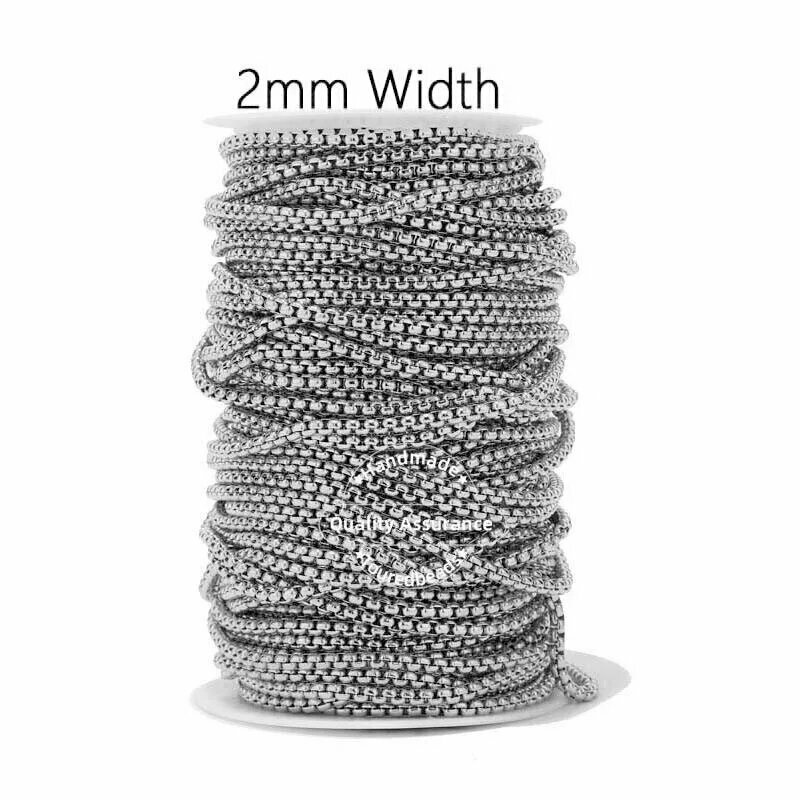 Золотистые квадратные и круглые цепи из нержавеющей стали Touredbeads 2 метра Steel 2mm RoloBox