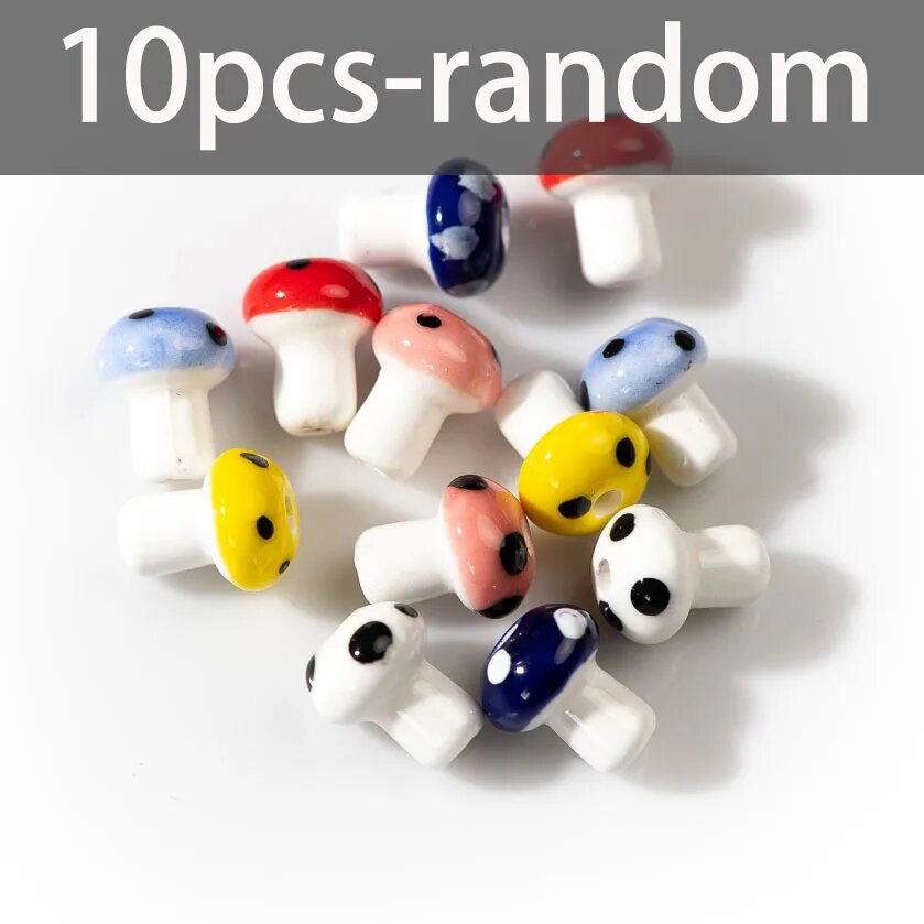 Керамические бусины-грибы, 10pcs-Random-Z031X