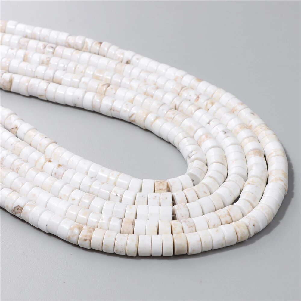 Бусины из натурального камня 3x6 мм, аметист, тигровый глаз, Белый, 6x3mm about 60pcs, White Fossil