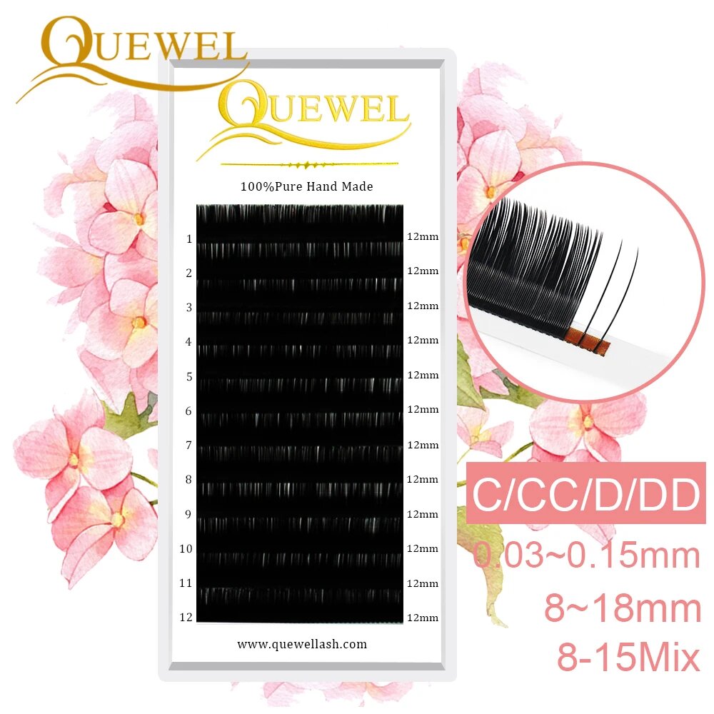 Ресницы Quewel C изгиб, 17 мм, 0.03 мм