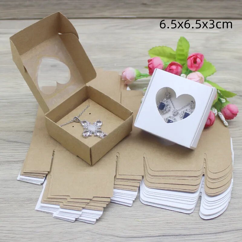 10 шт. коробка для конфет ручной работы из крафт-бумаги/белого цвета, разные размеры, открытие окон, Подарочная коробка, коробка для ожерелья, серег, ювелирных изделий