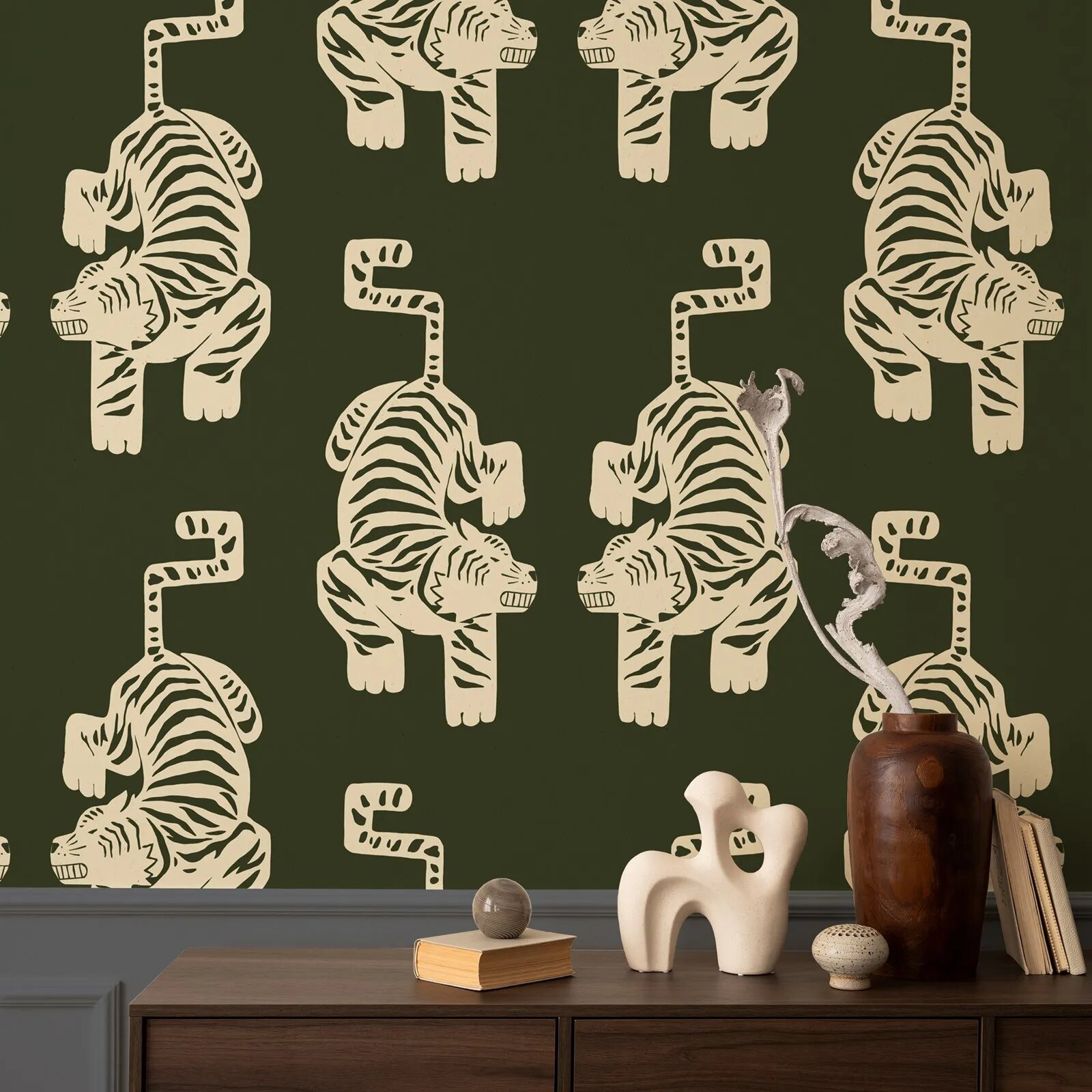 Винтажные обои с тигром Pixel&Wall Tradition Un-paste