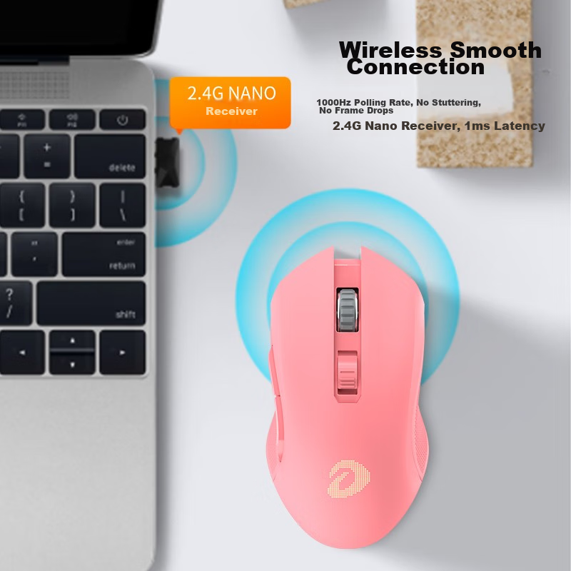 Игровая мышь Dareu EM905PRO, Wireless, Wired, Dual-Mode, Rechargeable, Programmable Buttons, Pink