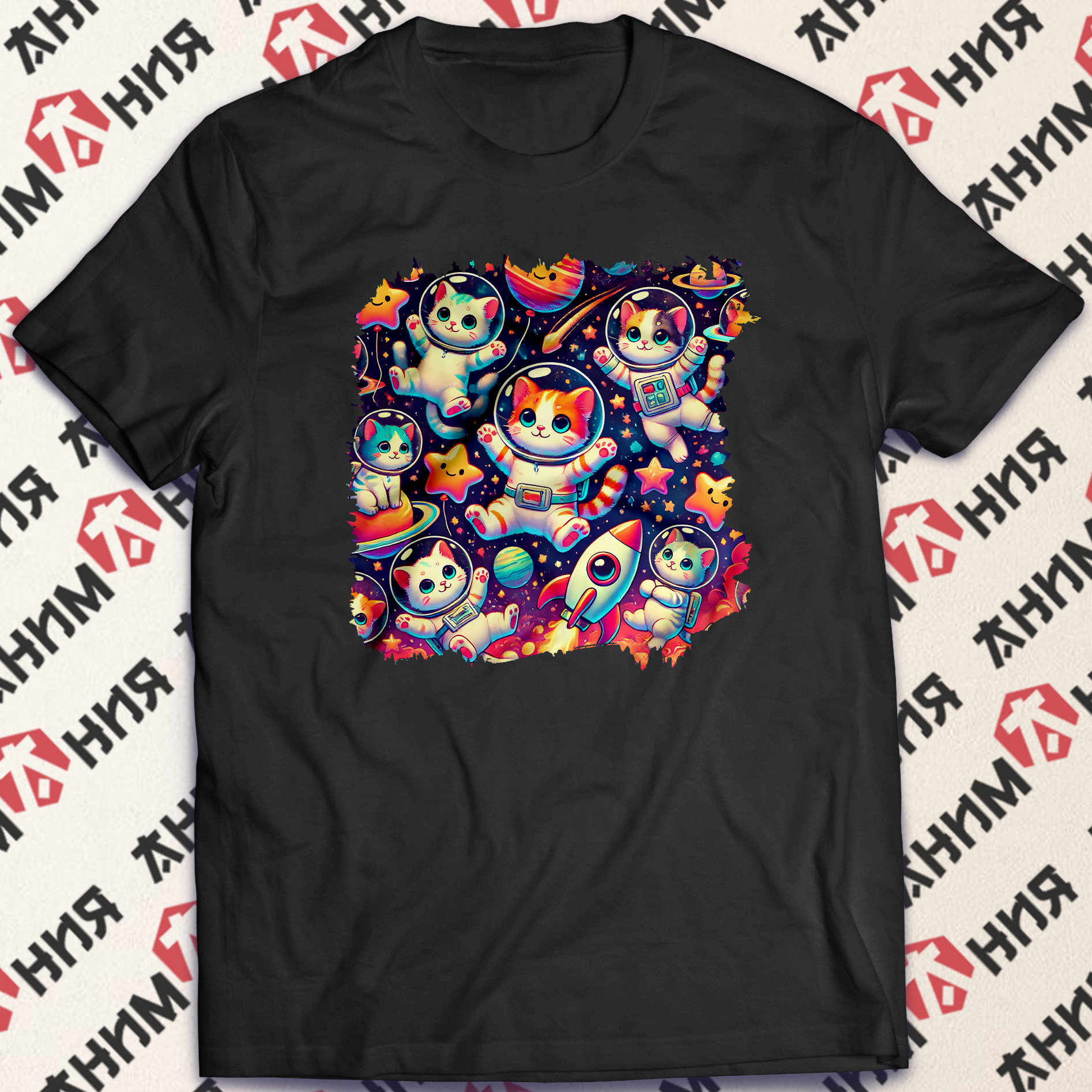 Футболка Футболка с котиками в космосе, милая, забавная, стильная Размер 2XL